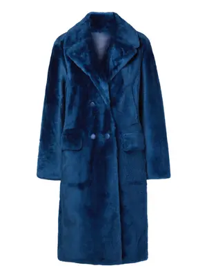 YVES SALOMON Double-Breasted Shearling Coat Blue