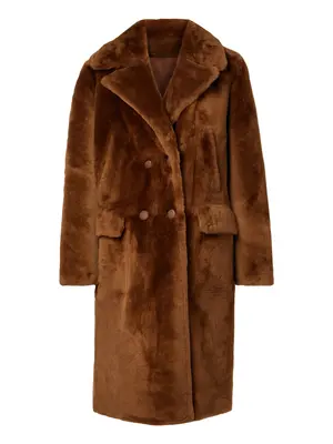 YVES SALOMON Double-Breasted Shearling Coat Brown