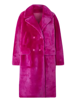 YVES SALOMON Double-Breasted Shearling Coat Pink