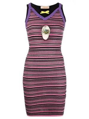 CORMIO Striped Cotton-silk-cashmere Bodycon Dress - Pink