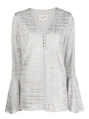 BAMBAH Metallic Print V-neck Blouse - Grey