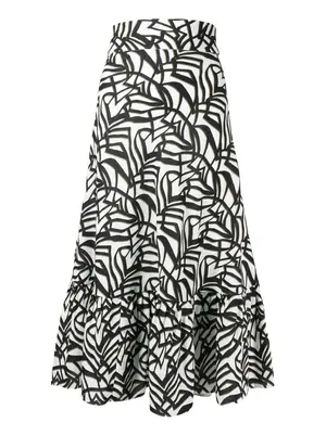 BAMBAH Geometric-print Tiered Midi Skirt - White