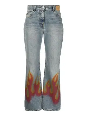 Palm Angels Flame-print Flared Jeans - Blue
