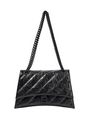 Balenciaga Crush Medium Leather Shoulder Bag - Black