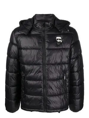 Karl Lagerfeld Logo-patch Hooded Puffer Jacket - Black