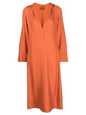 Colville V-neck Hooded Dress - Orange