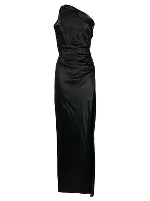 Michelle Mason Gathered-detail One-shoulder Gown - Black