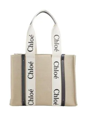 Chloé Chloé Large Woody Linen Tote White - Blue 1