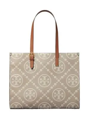 Tory Burch T Monogram Embossed Leather Tote - Longan/new Cream