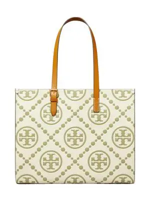 Tory Burch T Monogram Embossed Leather Tote - Olive Spring