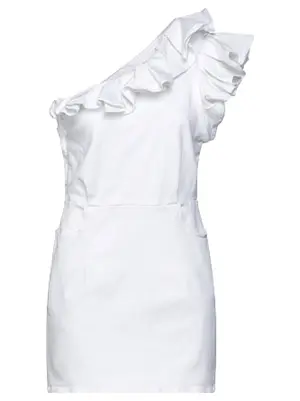 VICOLO Mini One-Shoulder Denim Dress White