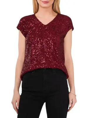 Vince Camuto Vince Camuto Sequin Top Dark Wine