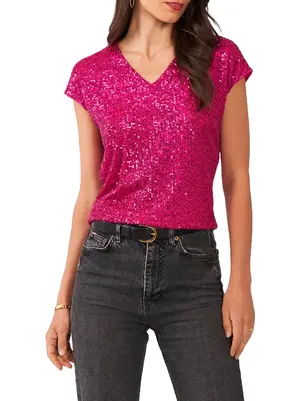 Vince Camuto Vince Camuto Sequin Top Fuchsia Fury