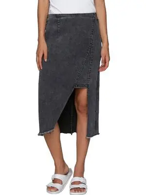WASH LAB DENIM Wash Lab Denim Asymmetric Midi Skirt Soft Black