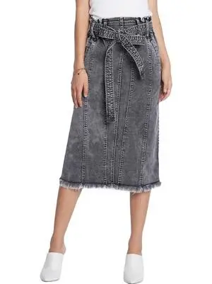 WASH LAB DENIM Wash Lab Denim Tie Waist Raw Hem Denim Skirt Storm Grey