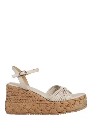 EMANUÉLLE VEE Leather Espadrille Sandals Off White