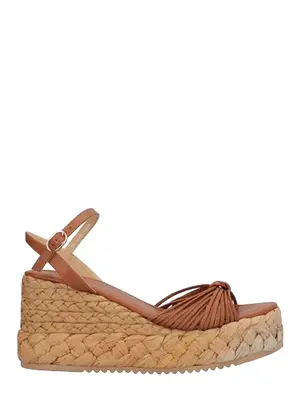 EMANUÉLLE VEE Leather Espadrille Sandals Tan