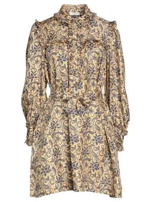 Sandro SANDRO Silk Paisley-Print Mini Shirt Dress Beige