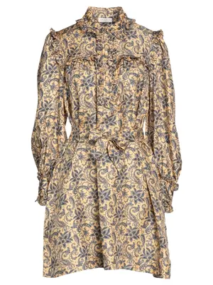 Sandro SANDRO Silk Paisley-Print Mini Shirt Dress Sand