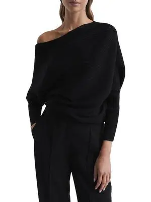 REISS Lorna Off-the-shoulder Ribbed Sweater - Black