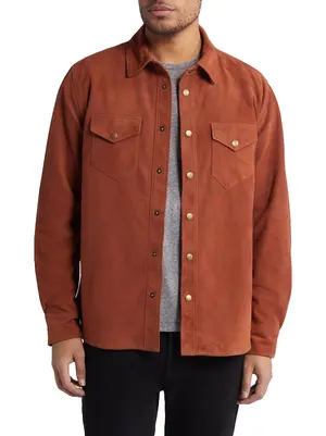 Billy Reid Suede Snap Front Work Shirt Cinnamon