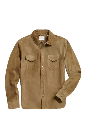 Billy Reid Suede Snap Front Work Shirt Olive