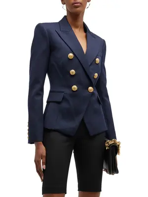 Balmain Classic Wool Blazer With Button Detail - Marine