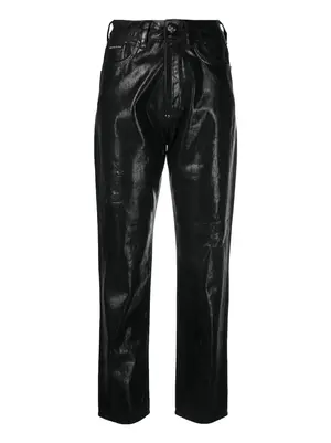 Philipp Plein Metallic Cropped Boyfriend Jeans - Black