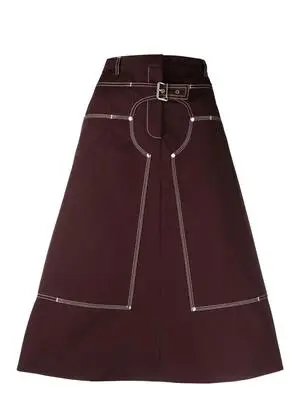 Stella McCartney A-line Midi Skirt With Contrast Stitching - Brown