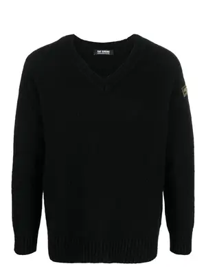 Raf Simons Logo-patch V-neck Jumper - Black