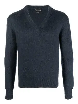 TOM FORD V-neck Knitted Jumper - Blue