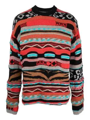 LANEUS Contrast Patterned Jacquard Jumper - Red