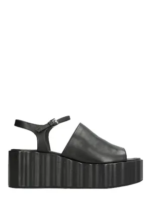 STRATEGIA Leather Wedge Sandals Black