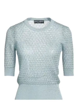 Dolce & Gabbana DOLCE & GABBANA Metallic Crochet-Knit Viscose-Blend Sweater Blue