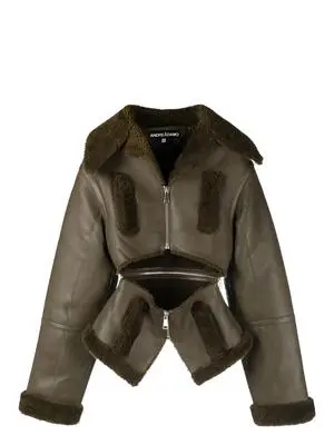 ANDREADAMO Cut-Out Shearling-Trim Leather Jacket