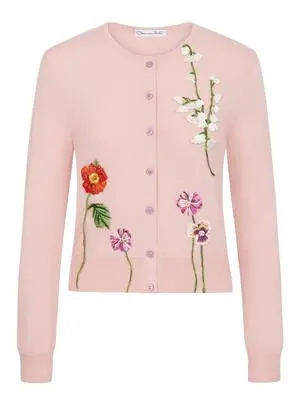 Oscar De La Renta Mixed Botanical Threadwork Cardigan - Blush