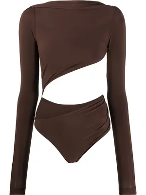 Jacquemus Asymmetric Cropped Bodysuit - Brown