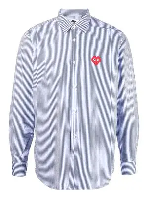 Comme Des Garçons Logo-patch Stripe-print Shirt - Blue