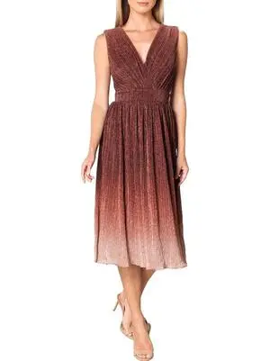 Dress The Population Ellery Shimmer Ombré Midi Dress - Burgundy Multi