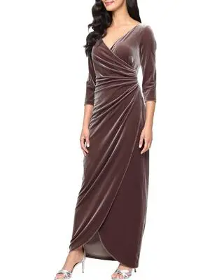 Alex Evenings Ruched Velvet Gown - Mink