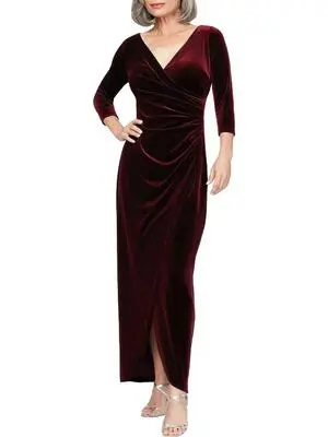 Alex Evenings Ruched Velvet Gown - Wine