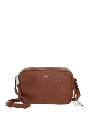 BOSS Leather Crossbody Bag Open Brown