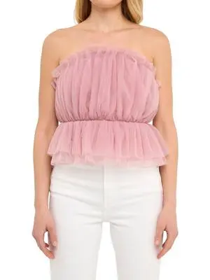 Endless Rose Strapless Tulle Peplum Top - Lilac