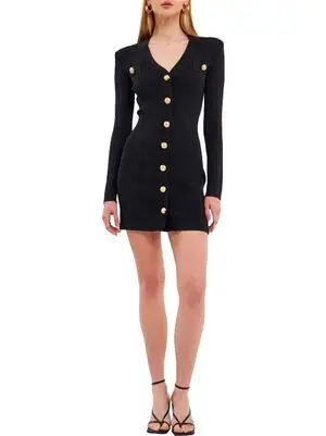 Endless Rose Endless Rose Padded Shoulder Sweater Mini Dress Black