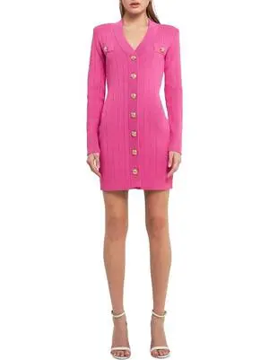 Endless Rose Endless Rose Padded Shoulder Sweater Mini Dress Pink