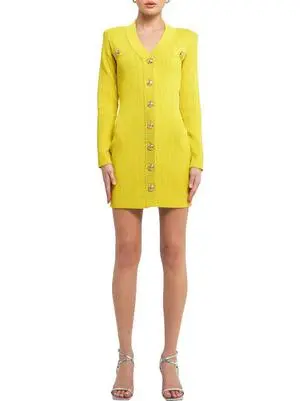 Endless Rose Endless Rose Padded Shoulder Sweater Mini Dress Yellow