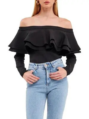 Endless Rose Off-the-shoulder Knit Top - Black
