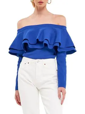 Endless Rose Off-the-shoulder Knit Top - Cobalt Blue