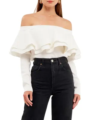 Endless Rose Endless Rose Off-the-Shoulder Knit Top White