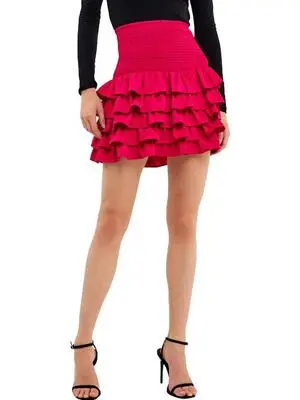 Endless Rose Smocked Tiered Ruffle Miniskirt - Fuchsia